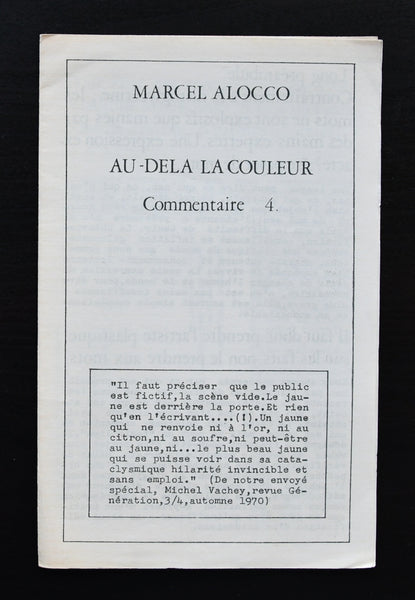 Marcel Alocco, Yellow gallery # AU-DELA LA COULEUR # 1970, nm – ftn books